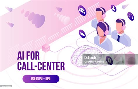 인공 지능 관리 콜 센터 아이소메트릭 3d 벡터 일러스트 레이 션 고객 서비스 및 방문 페이지 헤드폰 연산자 모바일 지원 문의 센터 개념 고객에 대한 스톡 벡터 아트 및