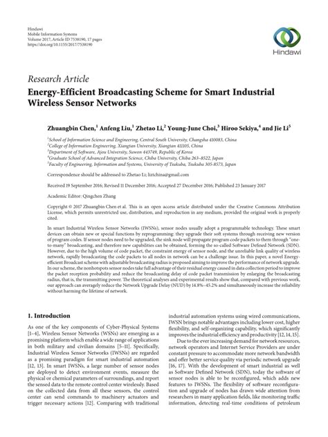 Pdf Energy Efficient Broadcasting Scheme For Smart Industrial Wireless Sensor Networks