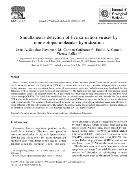 Pdf Simultaneous Detection Of Five Carnation Viruses By Non Isotopic Molecular Hybridization