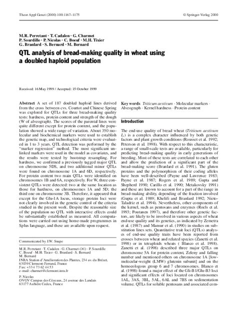 Pdf Qtl Mapping For Wheat Bread Making Quality In Doubl Haploids