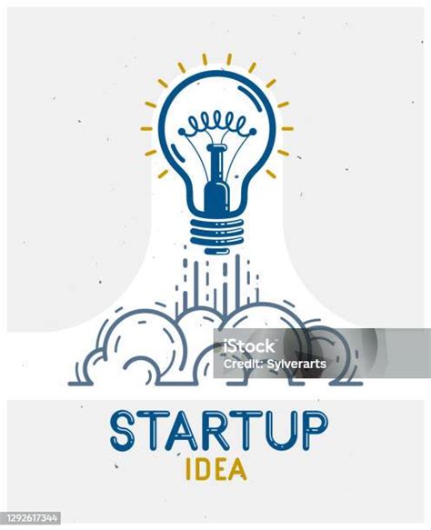 로켓 벡터 선형 로고 또는 아이콘 창조적 인 아이디어 시작 과학 발명 또는 연구 전구 새로운 비즈니스 시작처럼 발사 아이디어