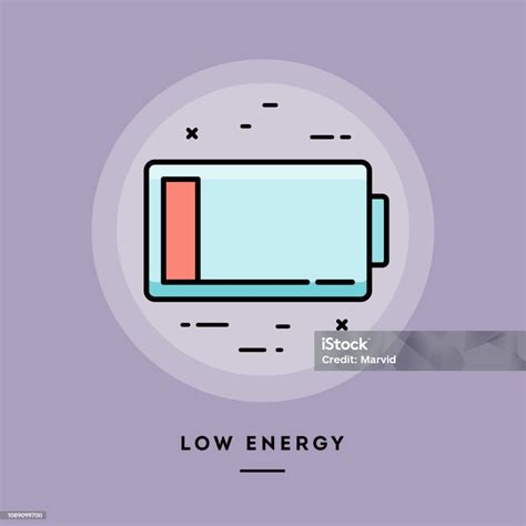 낮은 에너지 평면 디자인 얇은 라인 배너 벡터 일러스트입니다 배터리 전원에 대한 스톡 벡터 아트 및 기타 이미지 배터리 전원 피곤한 개념 Istock