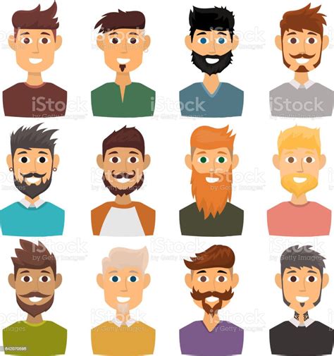 다양 한 식 수염된 남자 얼굴 아바타와 패션 Hipster 헤어스타일 머리 가진 사람 콧수염 벡터 일러스트 레이 션의 사업 성격 남성에 대한 스톡 벡터 아트 및 기타 이미지