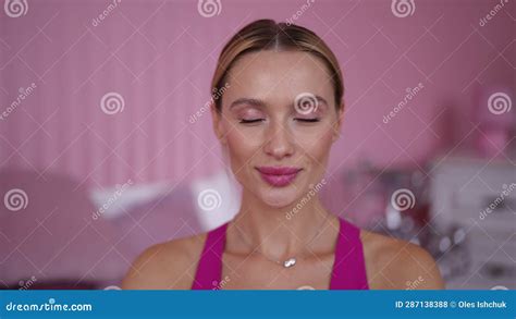 Front View Headshot Of Gorgeous Barbie With Blue Eyes Looking At Camera Smiling Closeup