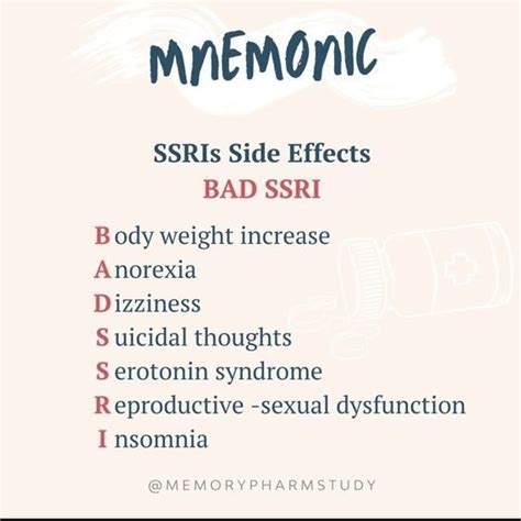 Best 13 Ssris Side Effects Mnemonic Nursingschool Nursingresources