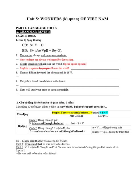 Grade 9 Unit 5 Wonders Of Vietnam Pdf Hue