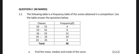 solved question 2 [40 marks] 2 1 the following table is a