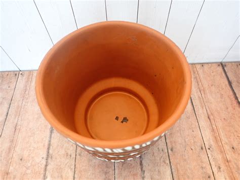 Vintage Dumler And Breiden Brown White And Orange Planter With Etched Geometric Design Made In