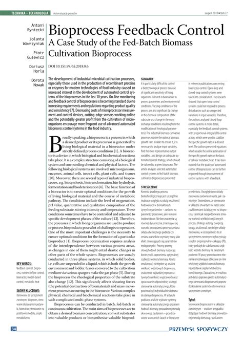 Pdf Bioprocess Feedback Control