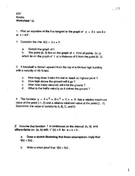 Worksheet 12 Relative Maximum And Minimum Worksheet For 12th Higher