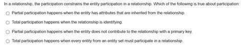 Solved In A Relationship The Participation Constrains The