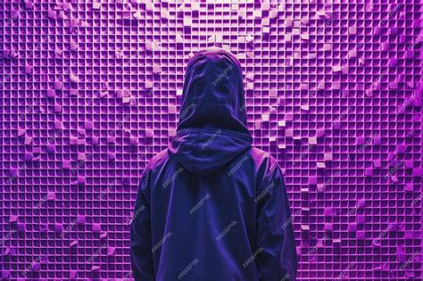 Premium Ai Image Data Hacking Design With A Hooded Hacker Standing Against An Ethereal Glowing