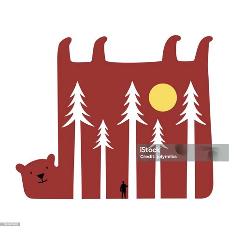 갈색 곰 흰 소나무 노란 태양과 남자 실루엣벡터 일러스트레이션 0명에 대한 스톡 벡터 아트 및 기타 이미지 0명 가공의 인물 갈색 Istock