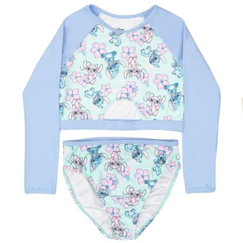 Disney Lilo And Stitch Girls 2 Piece Swimsuit Set Long Sleeved Rash