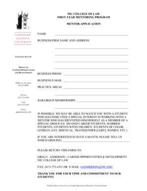 Fillable Online Law Niu Niu College Of Law First Year Mentoring Program Mentor Application