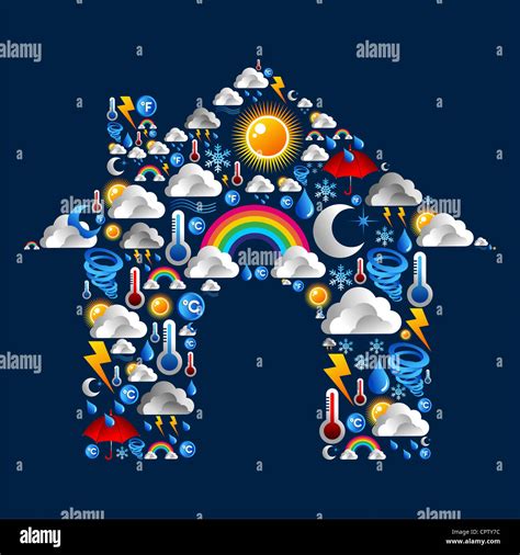 Weather Icons Set In House Shape Background Vector File Layered For Easy Manipulation And
