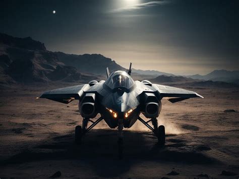Premium Ai Image Moonlit Infiltration Stealth Fighter Jet Drones Seamlessly With In Lunar