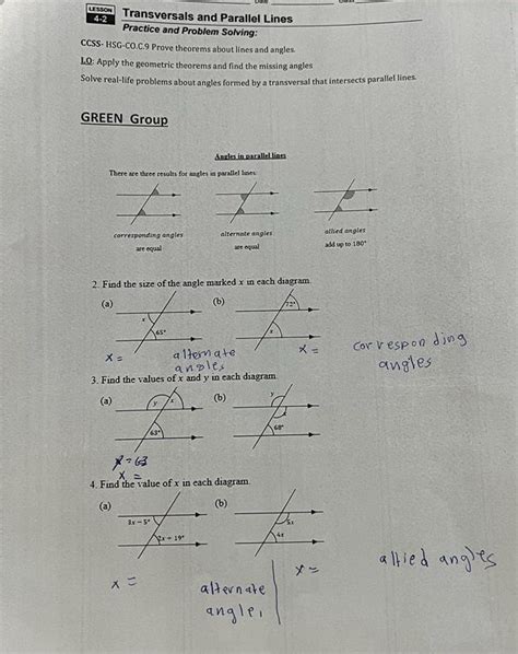 Solved Lesson 4 2 Transversals And Parallel Lines Practice And