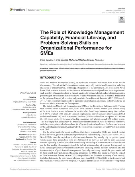Pdf The Role Of Knowledge Management Capability Financial Literacy