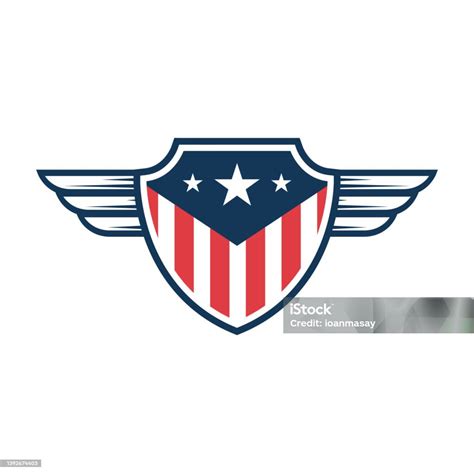 미국 국기와 날개가 있는 엠블럼 템플릿 엠블럼 기호 배지용 디자인 요소 벡터 일러스트레이션 방패에 대한 스톡 벡터 아트 및 기타