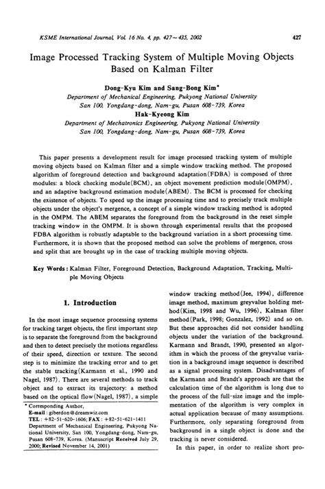 Pdf Image Processed Tracking System Of Multiple Moving Objects Based On Kalman Filter