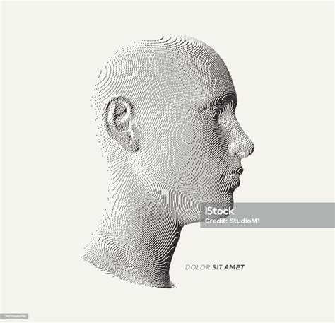 큐브에서 구성 추상 디지털 인간의 머리 비즈니스 프리젠 테이션 전단지 또는 포스터를위한 미니멀 한 디자인 기술 및 로봇 공학 개념 복셀 아트3d 벡터 일러스트레이션 옆모습에