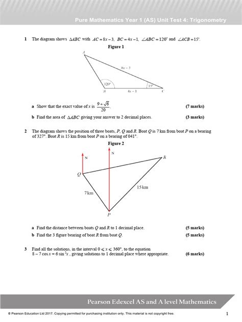 Pure Maths Year 1 End Of Unit Test 4 Pdf Equations Mathematics