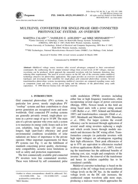 Multilevel Converters For Single Phase Grid Connected Photovoltaic Systems An Overview Pdf