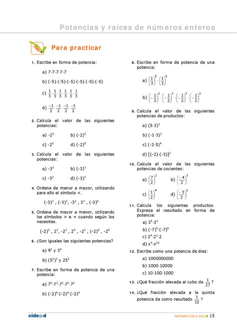 Ejercicios Potencias Ejercicios De Matemáticas Docsity