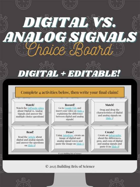 Digital And Analog Wave Signals Digital And Editable Science Choice Board Activity