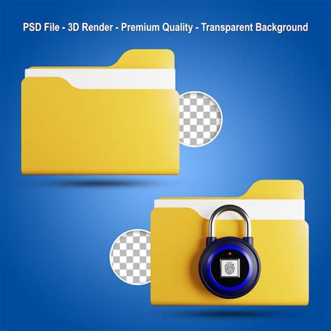 Premium Psd 3d Render Folder With Fingerprint Padlock