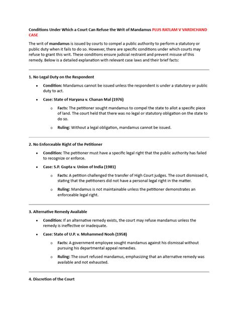 Court Refusal Of Mandamus Writ Pdf Mandamus Public Law