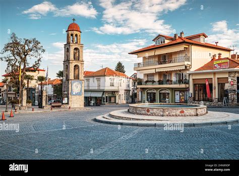 22 October 2021 Litochoro Greece Central Square Of A Quiet Tourist