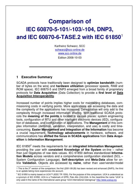 Comparison Of Iec 60870 5 101 103 104 Dnp3 And Iec 60870 6 Tase 2 With Iec 61850 Pdf