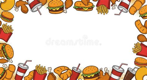 Fast Food Graphic Border White Background Delicious Fast Food Border Perfect For Menus Websites