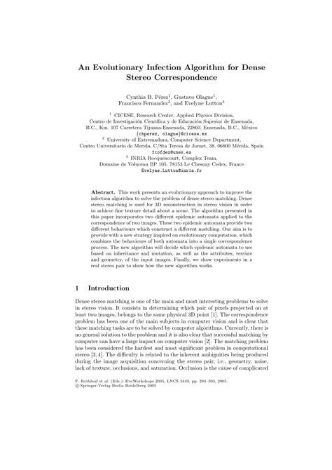 Pdf An Evolutionary Infection Algorithm For Dense Stereo Correspondence