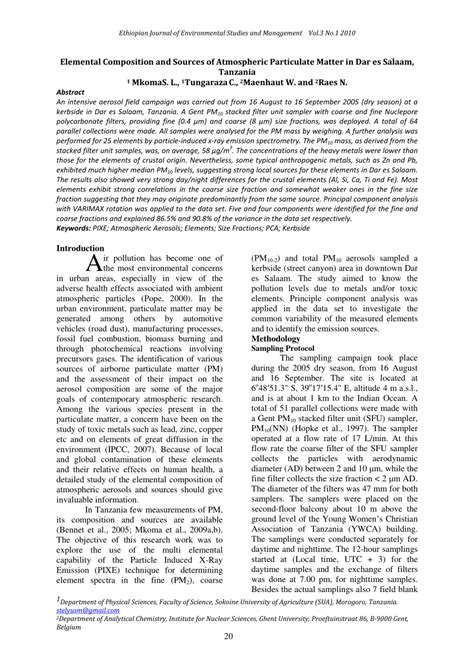 Pdf Elemental Composition And Sources Of Atmospheric Particulate Matter In Dar Es Salaam Tanzania