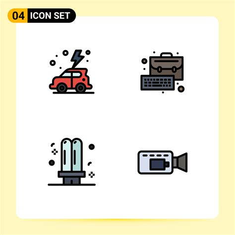 4 Thematic Vector Filledline Flat Colors And Editable Symbols Of Earth Electricity Car