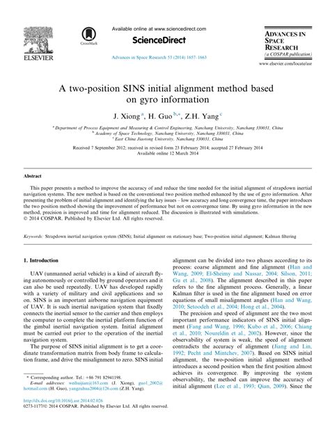 Pdf A Two Position Sins Initial Alignment Method Based On Gyro