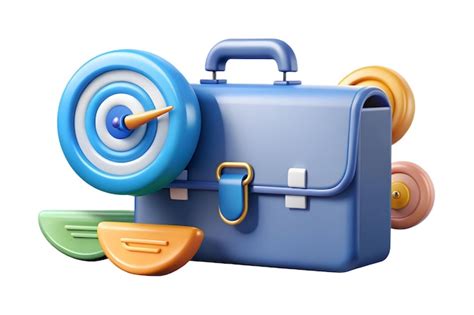 Flat Floating Briefcase And Target With Goal Achievement Text Concept