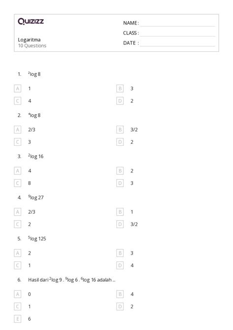 50 Lembar Kerja Logaritma Untuk Kelas 12 Di Quizizz Gratis And Dapat Dicetak