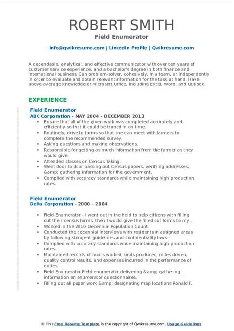 10 Field Enumerator Resume Samples And Templates For 2025