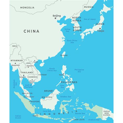 East Asia Map Highlighting Countries Name Borders And Major Regions