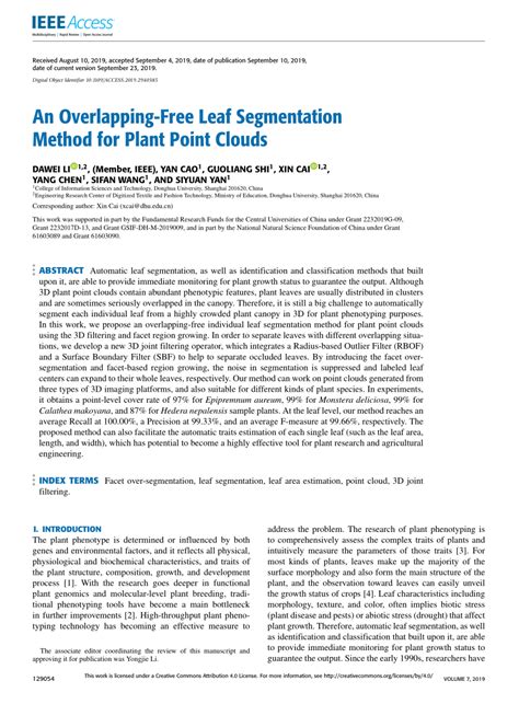 Pdf An Overlapping Free Leaf Segmentation Method For Plant Point Clouds
