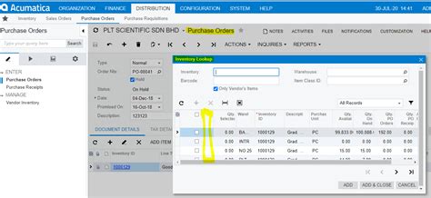 Add Attribute In “add Item” Dialog Box In Purchase Order Screen Of Acumatica Stack Overflow