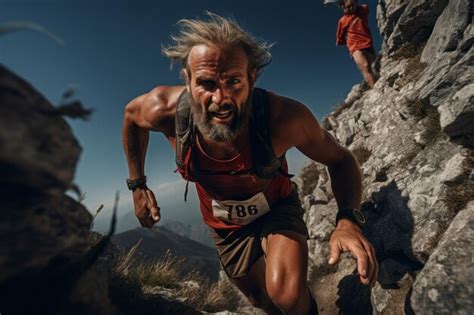 Premium Ai Image Runners Determination During A Steep Uphill Generative Ai