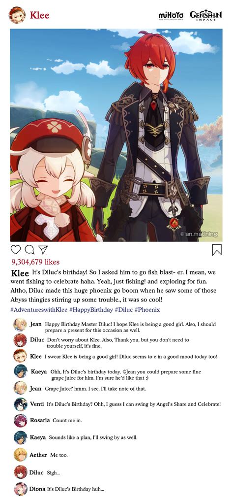 Adventures With Klee Part 18 Dilucs Birthday So Yeah Today Is The Fiery Husbandos Birthday