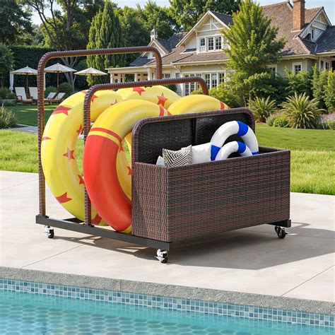 Dextrus Large Pe Rattan Pool Float Storage Bin Pool Storage For