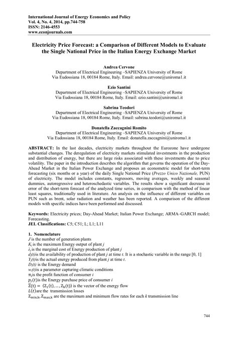 Pdf Electricity Price Forecast A Comparison Of Different Models To