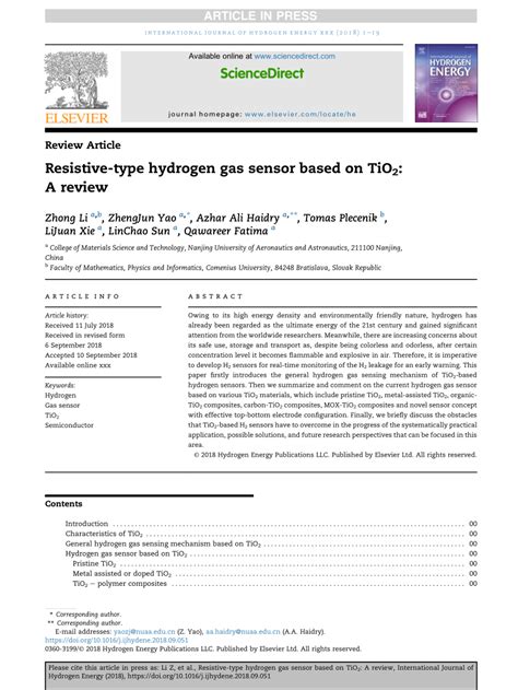 Pdf Resistive Type Hydrogen Gas Sensor Based On Tio2 A Review